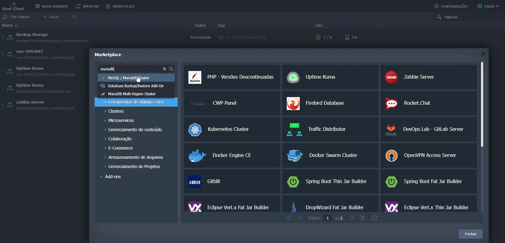 MySQL/MariaDB Cluster da SaveinCloud com alta disponibilidade